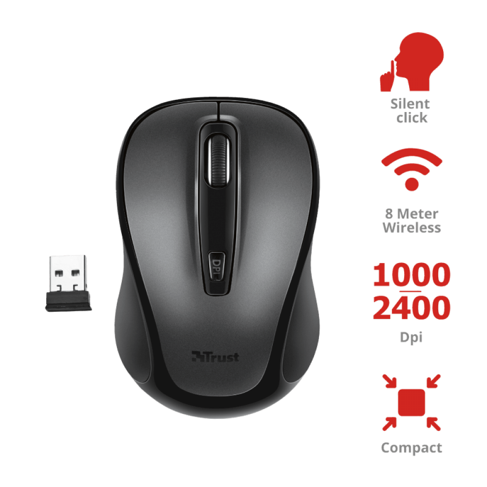 Mouse fara fir Trust Siero Silent Click, USB, 2400 DPI, Optic, Black ...