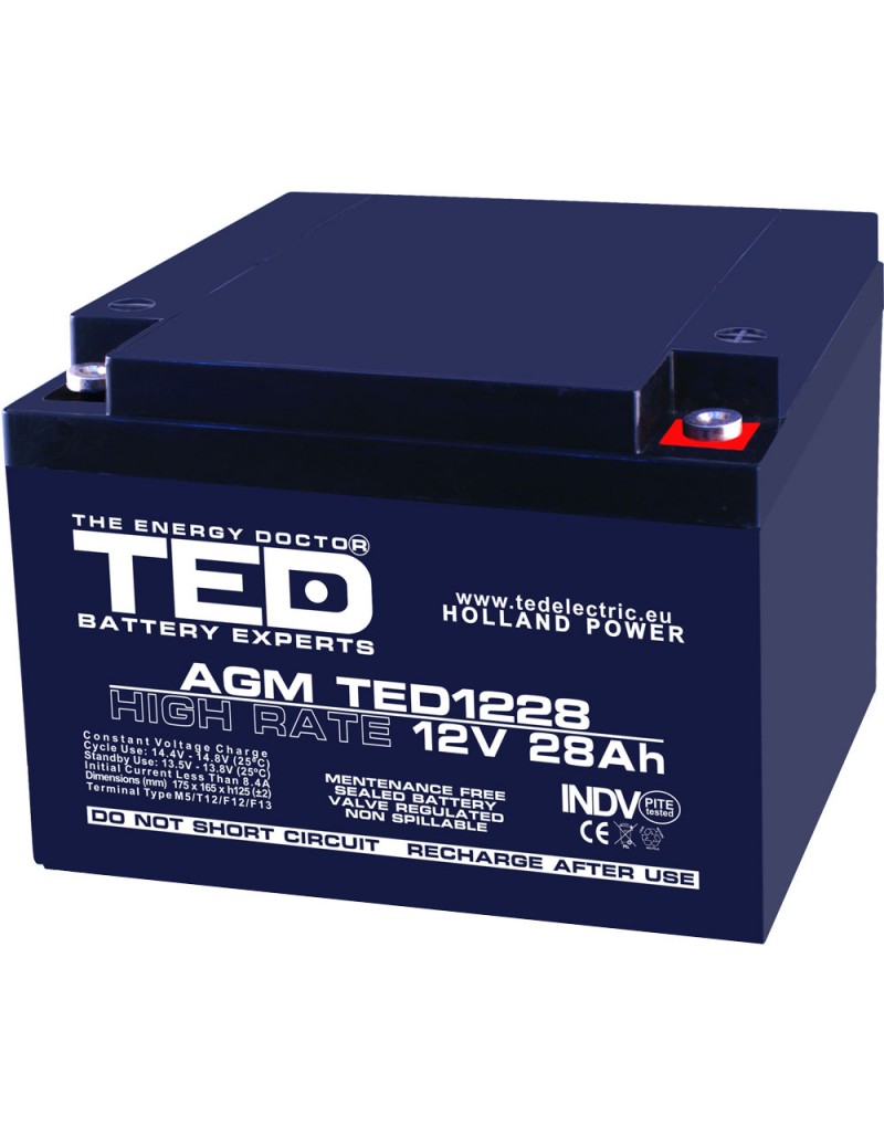 Acumulator stationar 12V 28Ah High Rate M5 AGM VRLA TED Electric TED1228 - Pret avantajos ...